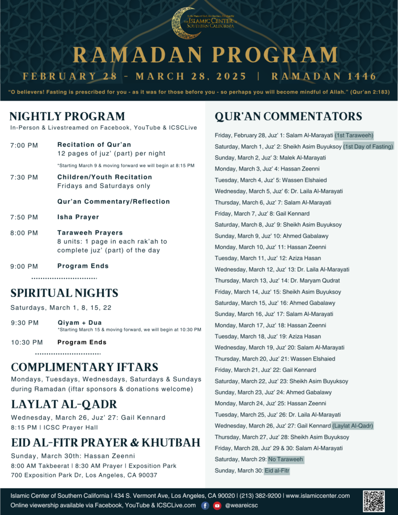 ICSC Ramadan Programs 2025 - Islamic Center of Southern California